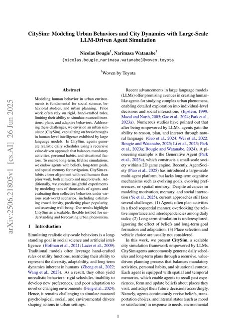 Pdf Citysim Modeling Urban Behaviors And City Dynamics With Large