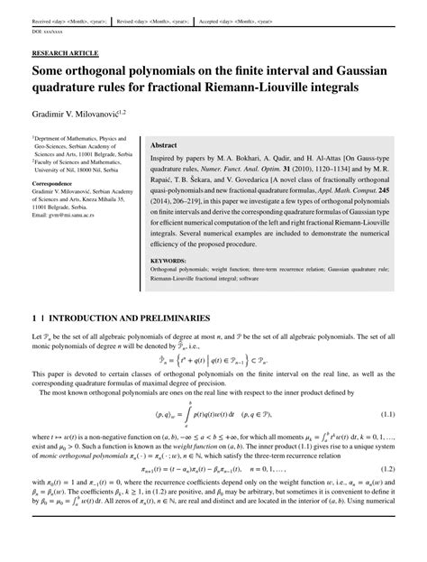 Pdf Some Orthogonal Polynomials On The Finite Interval And Gaussian