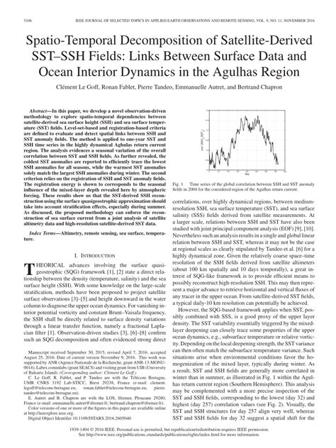Pdf Spatio Temporal Decomposition Of Satellite Derived Sst Ssh Fields Links Between Surface