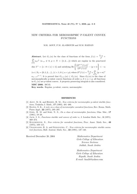 Pdf New Criteria For Meromorphic P Valent Convex Functions