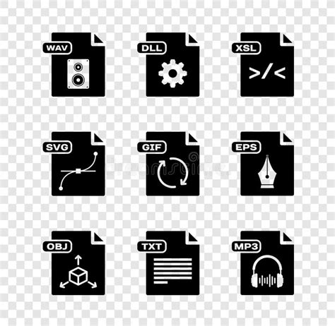 Set Wav File Document Dll Xsl Obj Txt Icono Mp3 Svg Y  Vector Ilustración Del Vector