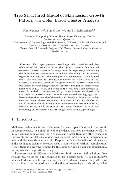Pdf Tree Structured Model Of Skin Lesion Growth Pattern Via Color