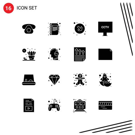 Set Of 16 Vector Solid Glyphs On Grid For Home Surveillance Note Spy Camera Editable Vector