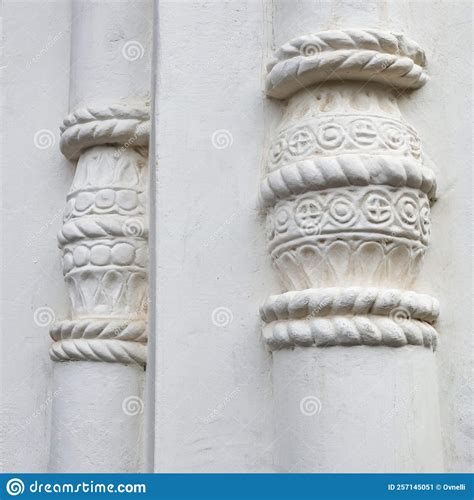 Element In The Architecture Of The Cathedral With Columns Roof And Windows Of Stained Glass Of