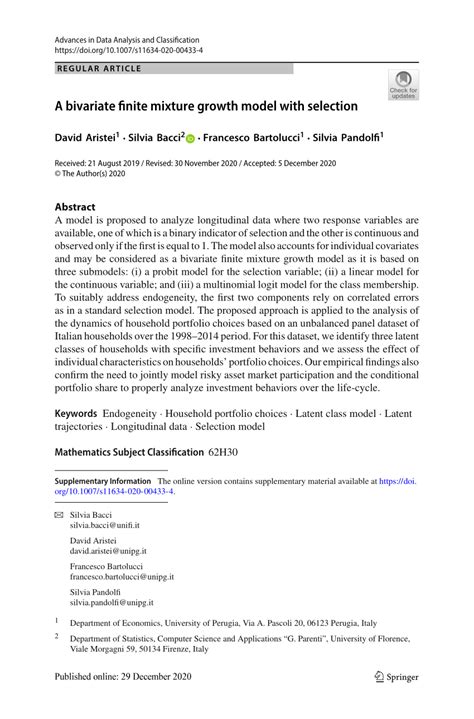 Pdf A Bivariate Finite Mixture Growth Model With Selection