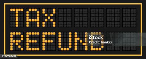 주황색 색깔은 까만 배경에 단어 세금 환급에 있는 기치를 지도했습니다 Led 조명에 대한 스톡 벡터 아트 및 기타 이미지