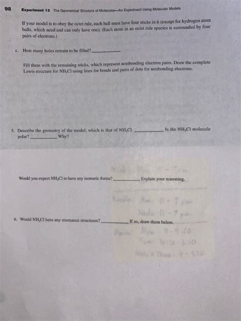 Solved Experiment 13 The Geometrical Structure Of Molecules