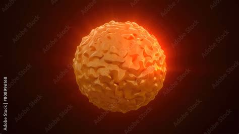 Yellow Energy Magic Sphere Round High Tech Digital Iridescent Morphing Ball Of Liquid Metal With