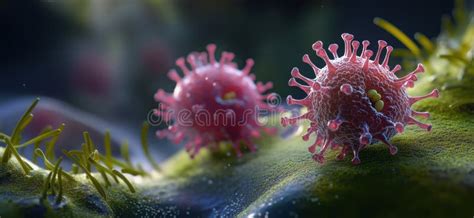 Microscopic View Of Virus Particles On A Textured Surface Showcasing Intricate Details Of Viral