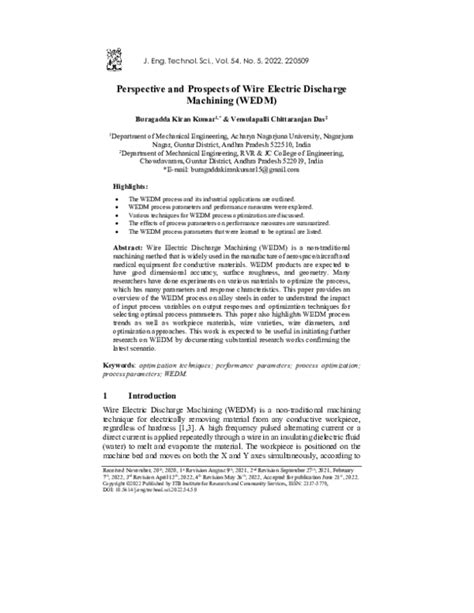 Pdf Perspective And Prospects Of Wire Electric Discharge Machining Wedm