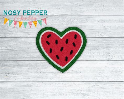 Watermelon Heart Patch Machine Embroidery Design 2 Sizes Included Di Nosy Pepper Patterns