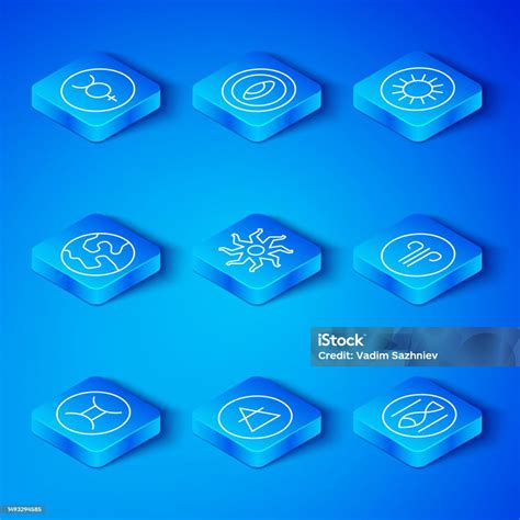 쌍둥이자리 조디악 태양 공기 요소 바람이 부는 날씨 지구 지구본 기호 수성 및 물고기자리 아이콘을 설정합니다 벡터 0명에 대한 스톡 벡터 아트 및 기타 이미지 Istock