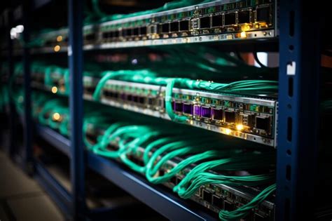 Ethernet Cables Connected To Network Server Enclosure For Efficient Data Transmission Premium