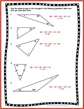 Finding The Missing Angle S In A Triangle With Answers TPT