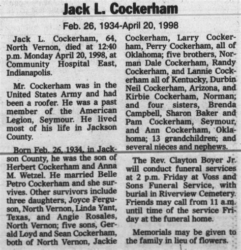 Jack Lynn Cockerham 1934 1998 Find A Grave Memorial