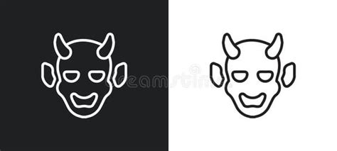 Hannya Outline Icon In White And Black Colors Hannya Flat Vector Icon