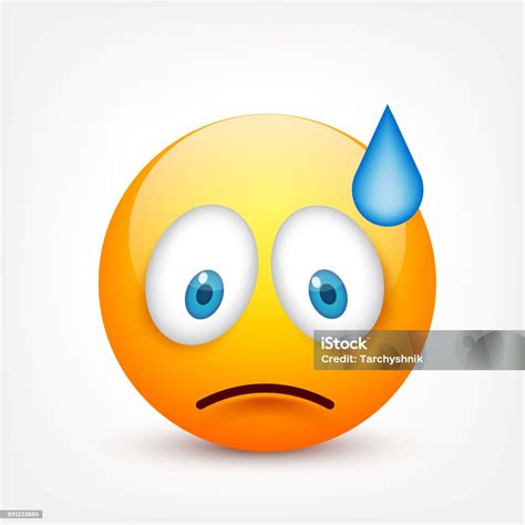 파란 눈을 가진 웃는 이모티콘 노란 얼굴 감정입니다 얼굴 식입니다 3d 현실 이모티콘입니다 슬픈 행복 화난 얼굴입니다 재미 있는 만화 캐릭터입니다 Moodvector 그림