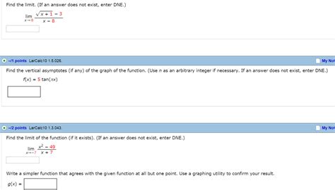 Solved Find The Limit If An Answer Does Not Exist Enter