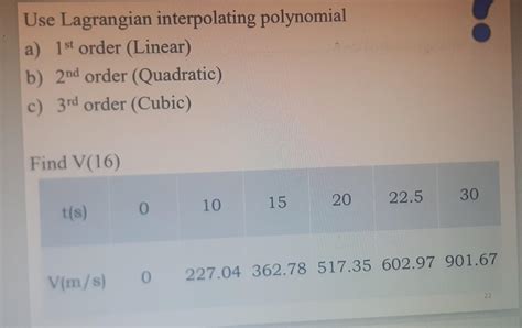 Solved Use Lagrangian Interpolating Polynomial A 1st Order