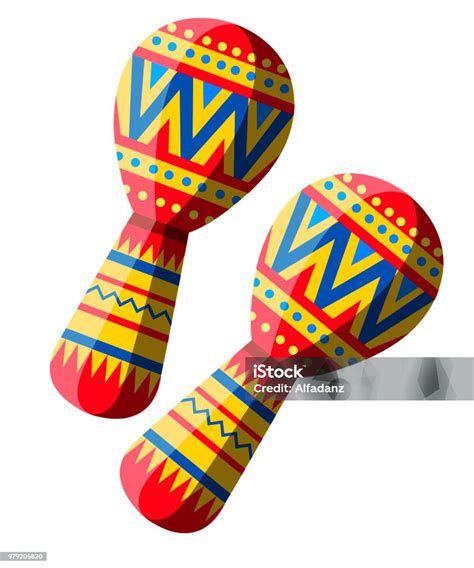 다채로운 마라의 벡터 그림입니다 쌍 마라 플랫 아이콘입니다 멕시코 Maraca 만화 스타일입니다 벡터 일러스트 레이 션 흰색 배경에 고립 0명에 대한 스톡 벡터 아트 및