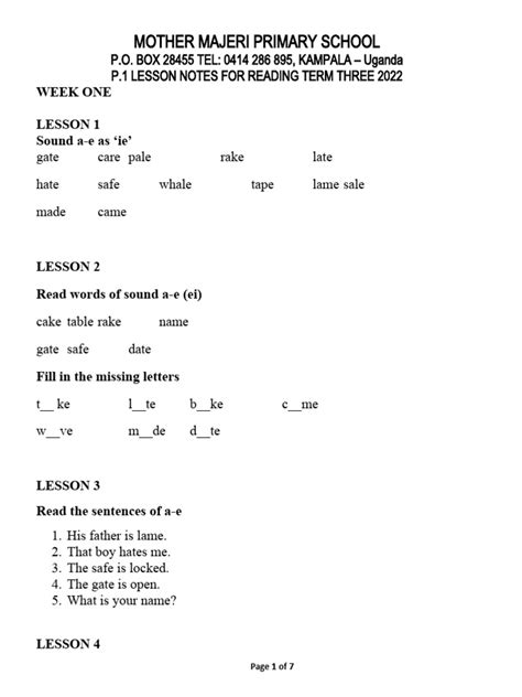 P 1 Reading Notes Term 3 2022 Pdf