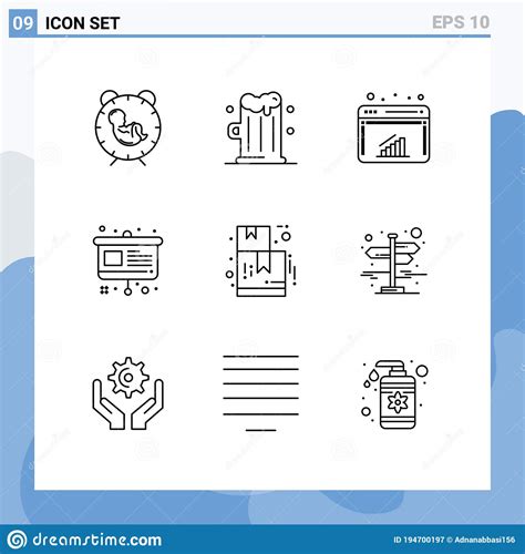 Set Of 9 Vector Outlines On Grid For Ecommerce Presentation Chart
