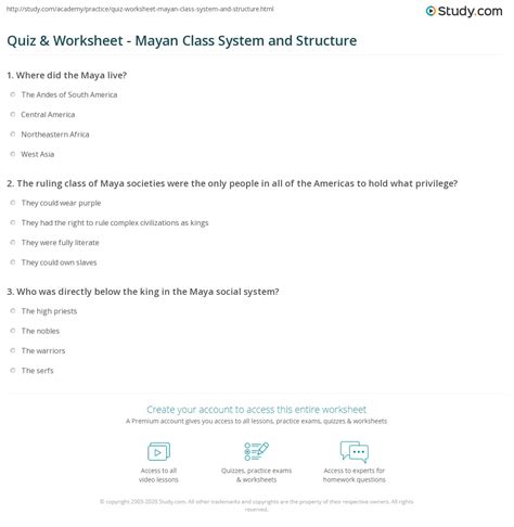 Quiz And Worksheet Mayan Class System And Structure Quiz And Worksheet Mayan Class System And Structure