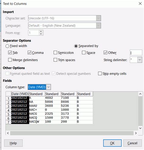 how do i separate this information into each cell from copy paste english ask libreoffice