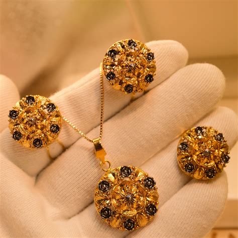 Luminous 24k Gold Plated Stylish Design Necklace Set For Girlswomen