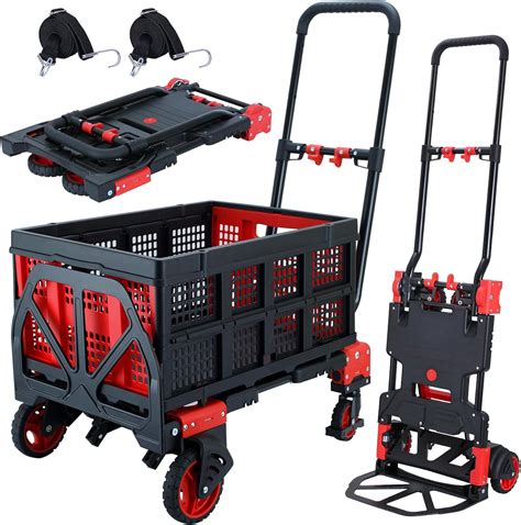 2 In 1 Folding Hand Truck Dolly With Basket 330lbs Capacity Hand Cart
