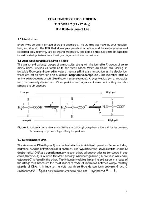 Tut 7 Pre Tut Work 2024 MEMO S DEPARTMENT OF BIOCHEMISTRY TUTORIAL 7 13 17 May Unit 8