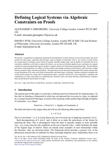 Pdf Defining Logical Systems Via Algebraic Constraints On Proofs