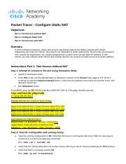 Answer Sheet Configure Static NAT Docx Packet Tracer Configure Static NAT Objectives