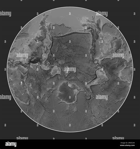 Kermadec Tectonic Plate On The Grayscale Elevation Map In The Lagrange Oblique Projection