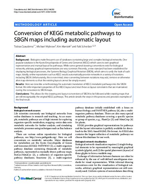 Pdf Conversion Of Kegg Metabolic Pathways To Sbgn Maps Including