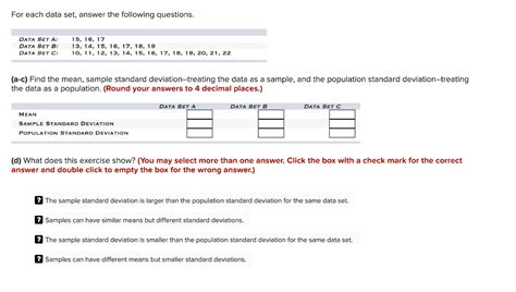solved for each data set answer the following questions