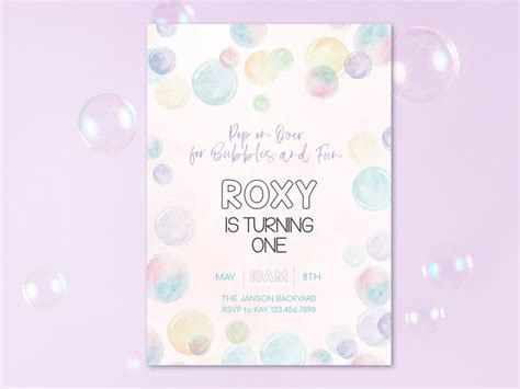 Bubbles Birthday Invitation Pastel Bubbles Girl Birthday Summer
