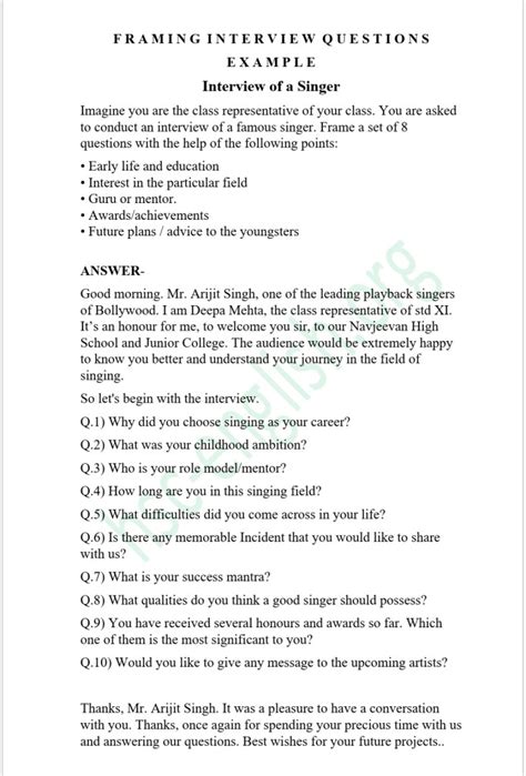 Framing Interview Questions Example Hsc English Teacher