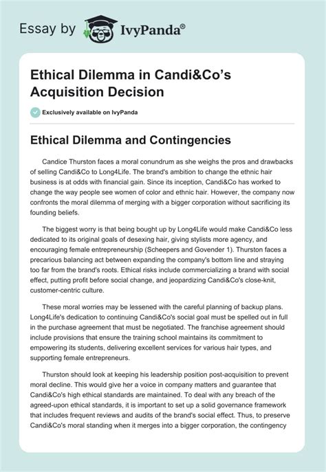 Ethical Dilemma In Candiandcos Acquisition Decision 631 Words Essay