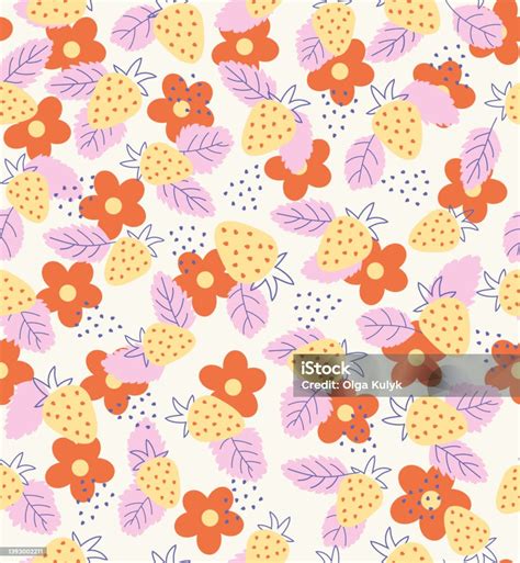 딸기와 흰색 배경에 꽃 원활한 패턴 브랜딩 패키지 직물 및 섬유 포장지를위한 여름 과일 배경 0명에 대한 스톡 벡터 아트 및 기타 이미지 Istock