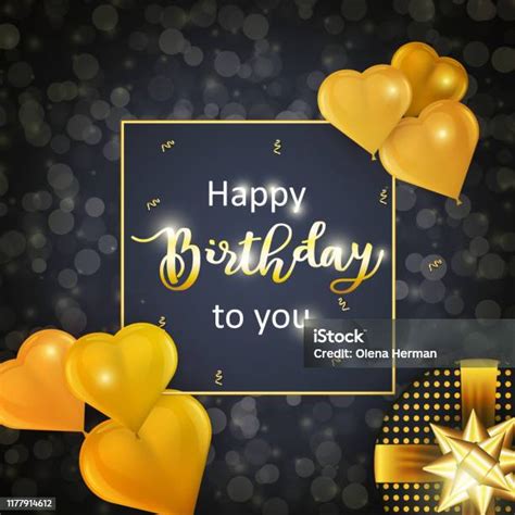 어두운 배경에 현실적인 황금 풍선 생일 카드 표지 포스터 배너 인사말 카드 파티를위한 템플릿 벡터 일러스트레이션 가격에 대한 스톡 벡터 아트 및 기타 이미지 Istock