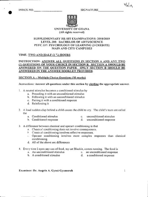 I Index No Signature Pdf Classical Conditioning Behaviorism