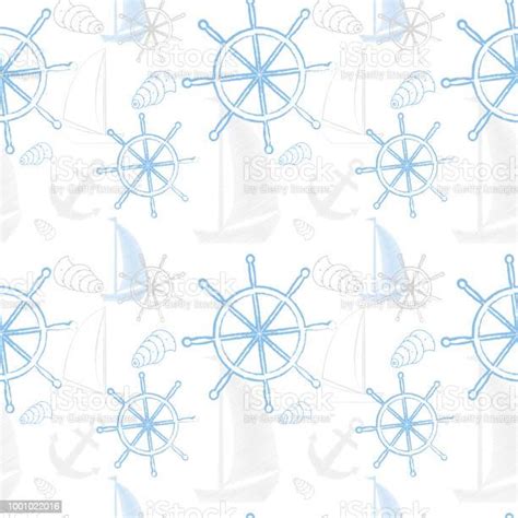 배 배의 바퀴 앵커와 벡터 원활한 바다 패턴입니다 인쇄 만화 벡터 일러스트입니다 스크랩북 종이 포장지입니다 고풍스런에 대한 스톡 벡터 아트 및 기타 이미지 Istock