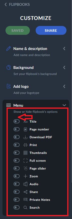 how can i make my flipbook s menu invisible