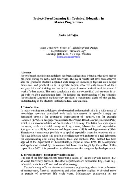 pdf project based learning for technical education in master programms