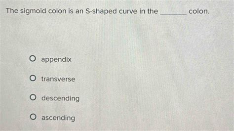 Solved The Sigmoid Colon Is An S Shaped Curve In The Colon Appendix Transverse Descending