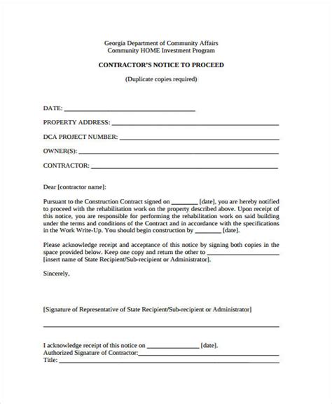 Limited Notice To Proceed Template