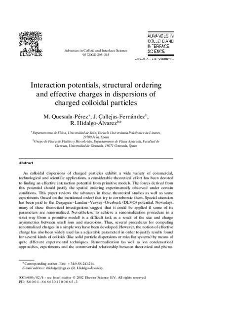 Pdf Interaction Potentials Structural Ordering And Effective Charges In Dispersions Of