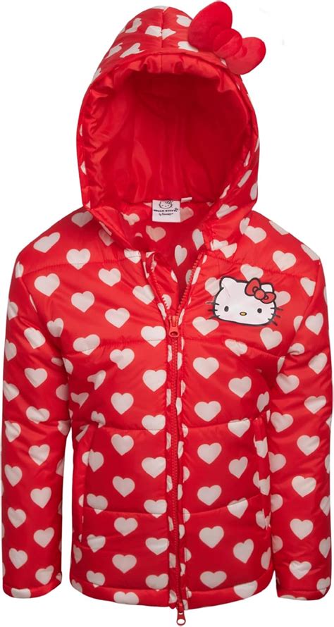 Brandclub Hello Kitty Girls Puffer Jacket Full Zip Up Hooded Puffer Jackets Outdoor
