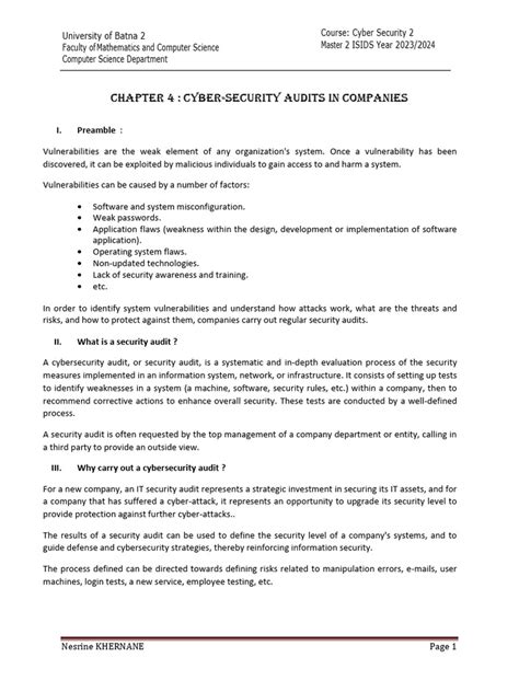 Cours4 Cybersecurity Audits In Companies En Pdf Security Computer Security